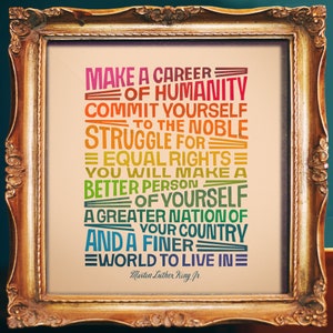Martin Luther King Jr, Rainbow Art, Equal Rights, Typography Print ...