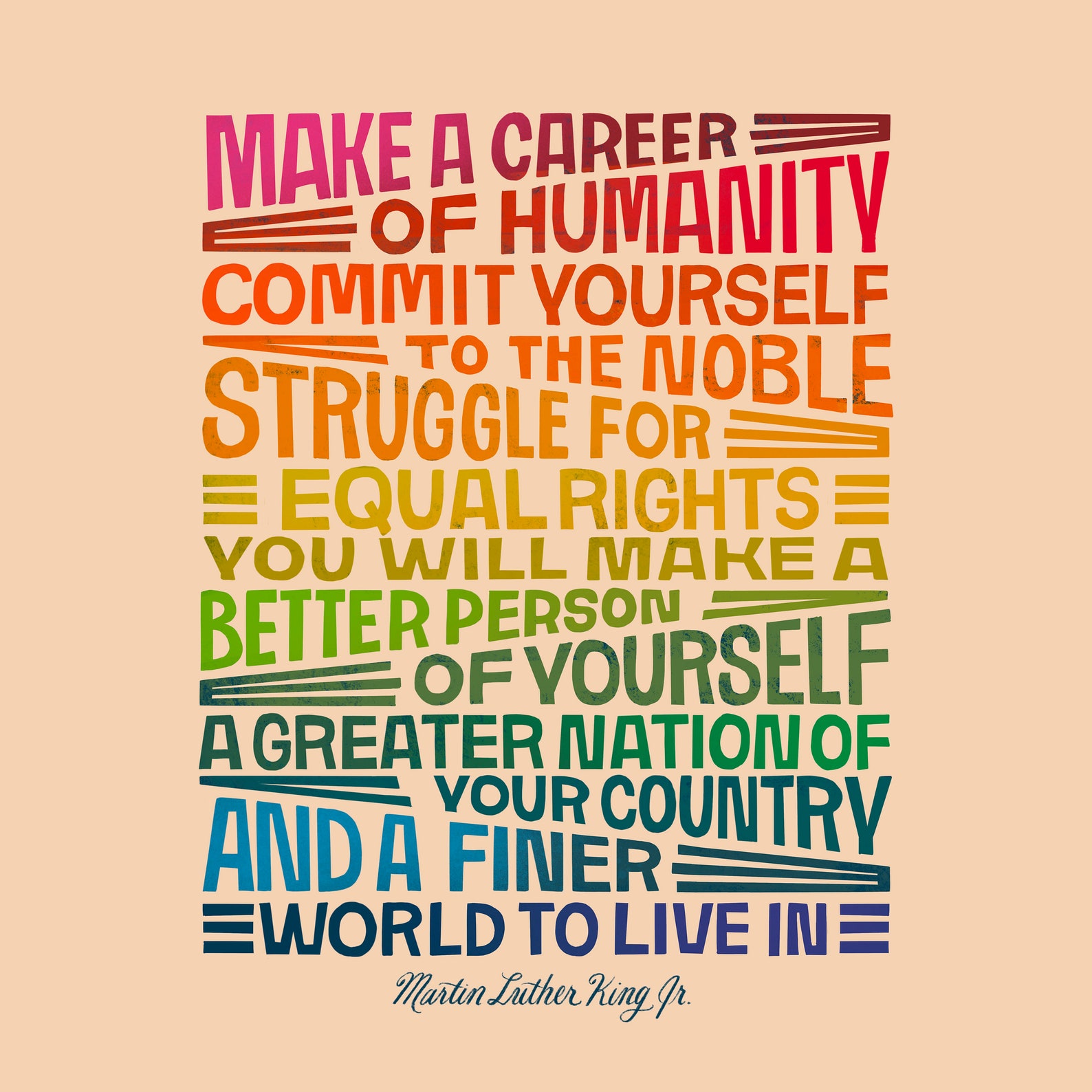 Martin Luther King Jr, Rainbow Art, Equal Rights, Typography Print ...