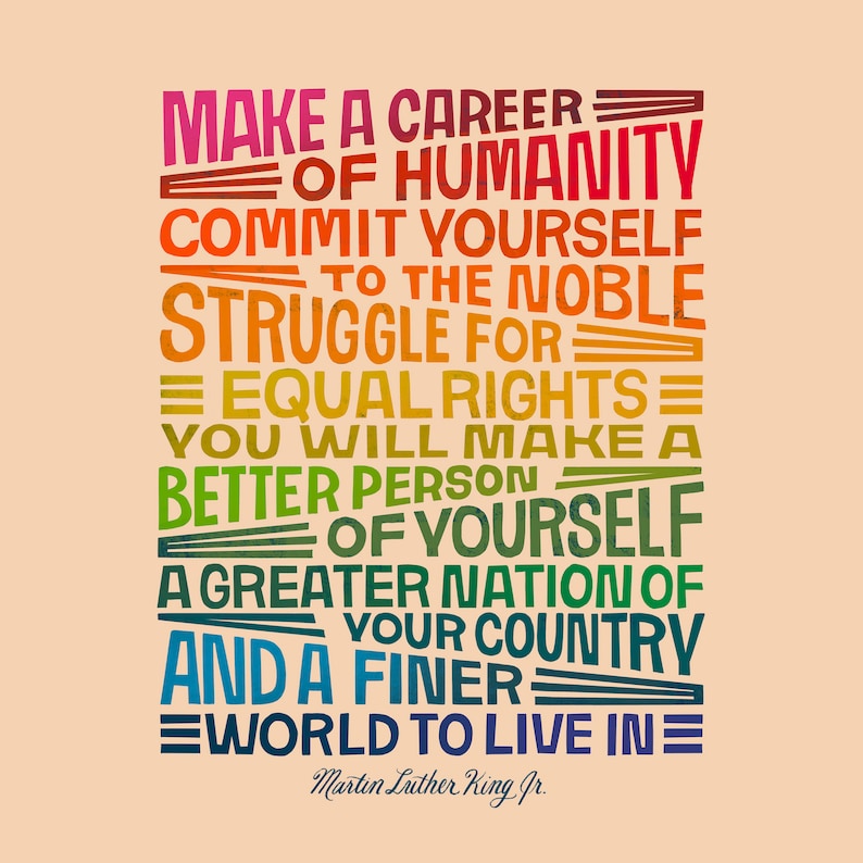 Martin Luther King Jr, Rainbow Art, Equal Rights, Typography Print ...
