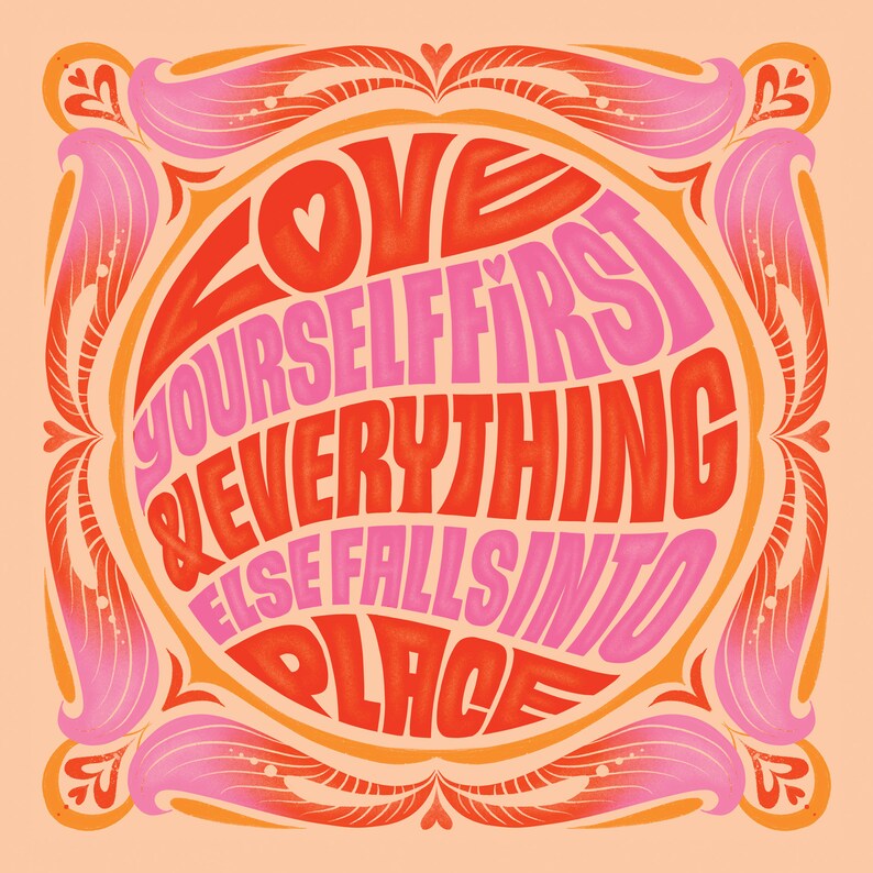 Love Yourself Retro Wall Art Self Care Gift Colorful Wall | Etsy