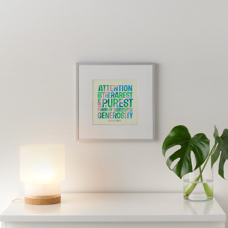 Attention Quotes Wall Art Simone Weil Meditation Decor Pay - Etsy