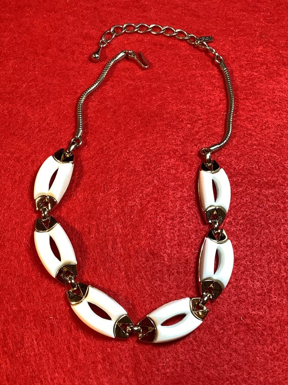 Monet White Lucite Heavy Gold Tone Segment Necklace 1… - Gem