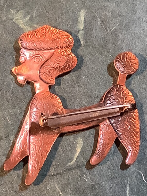 Whimsical Copper Poodle Figural Brooch - Gem
