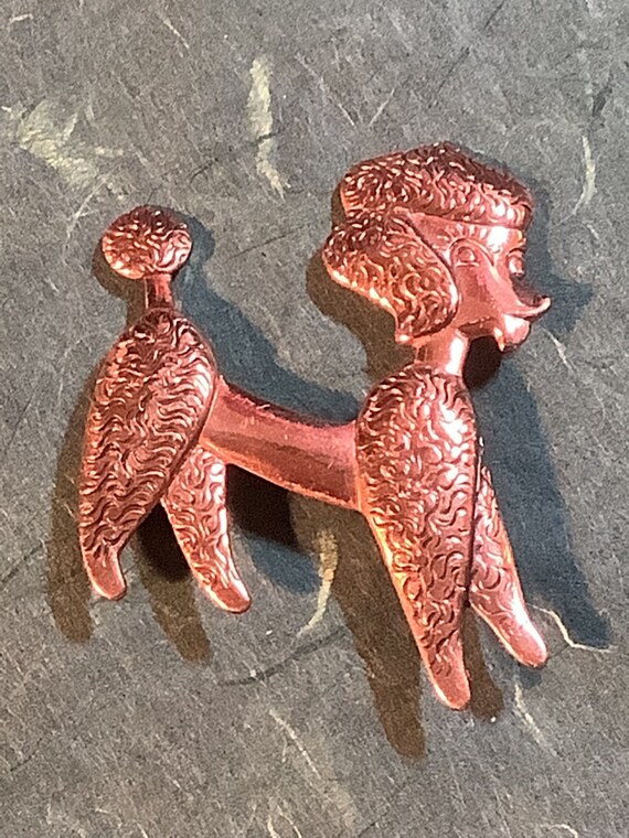 Whimsical Copper Poodle Figural Brooch - Gem