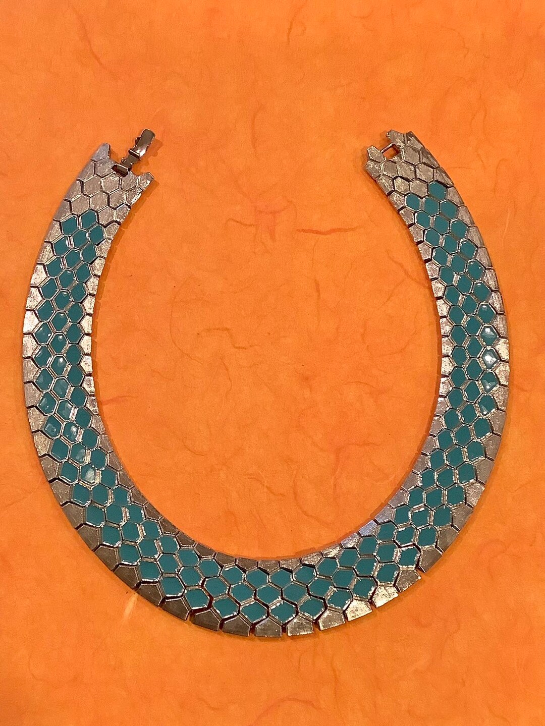 Wide Blue Enamel Heavy Silver Tone Segment Choker Necklace 17 - Etsy