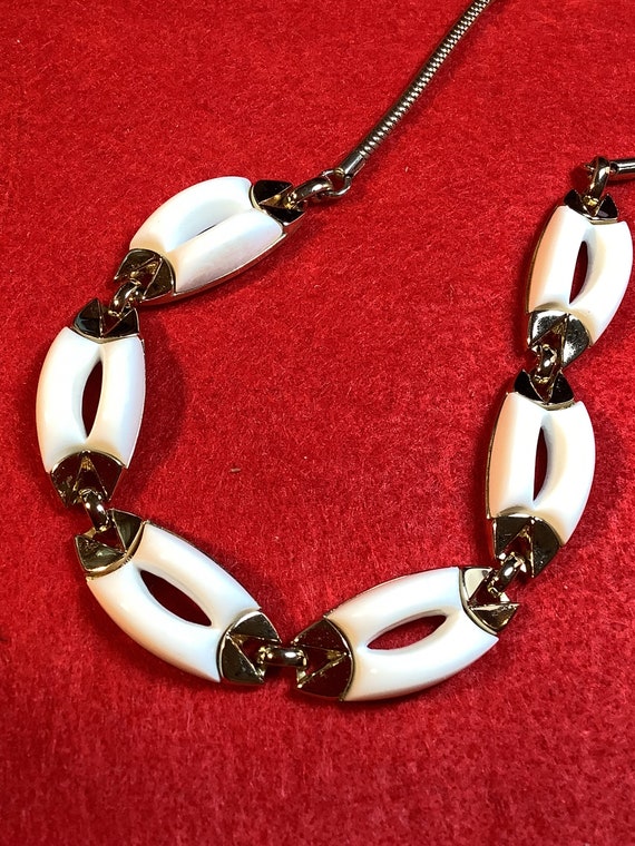 Monet White Lucite Heavy Gold Tone Segment Necklace 1… - Gem