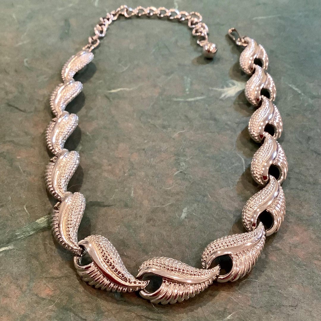 Coro Leaf Heavy Silver Tone Segment Necklace 16.5 Inch - Etsy