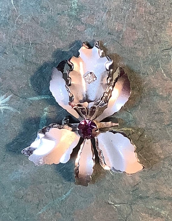 Orchid Pressed Metal Riveted Amethyst Rhinestone Dual… - Gem