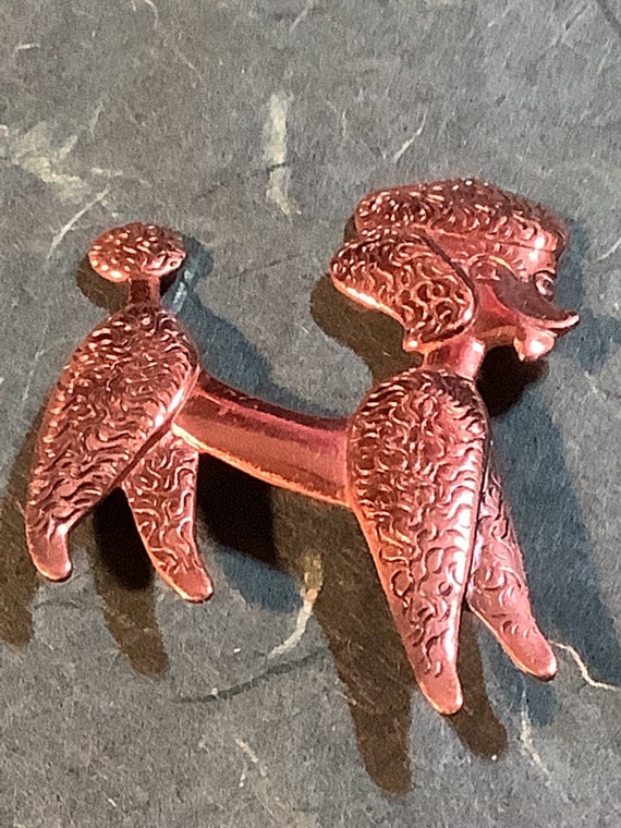 Whimsical Copper Poodle Figural Brooch - Gem