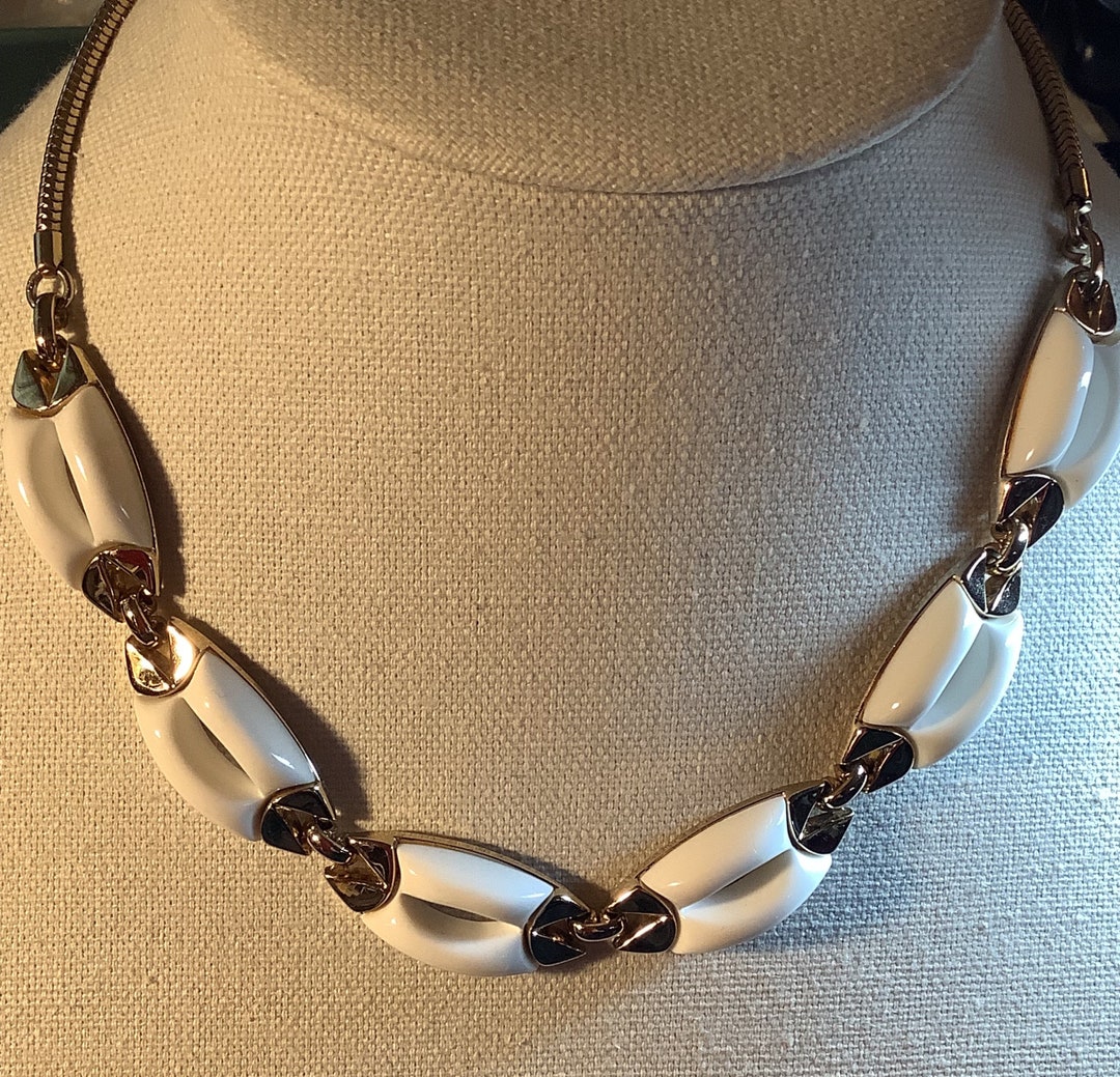 Monet White Lucite Heavy Gold Tone Segment Necklace 17 Inch - Etsy