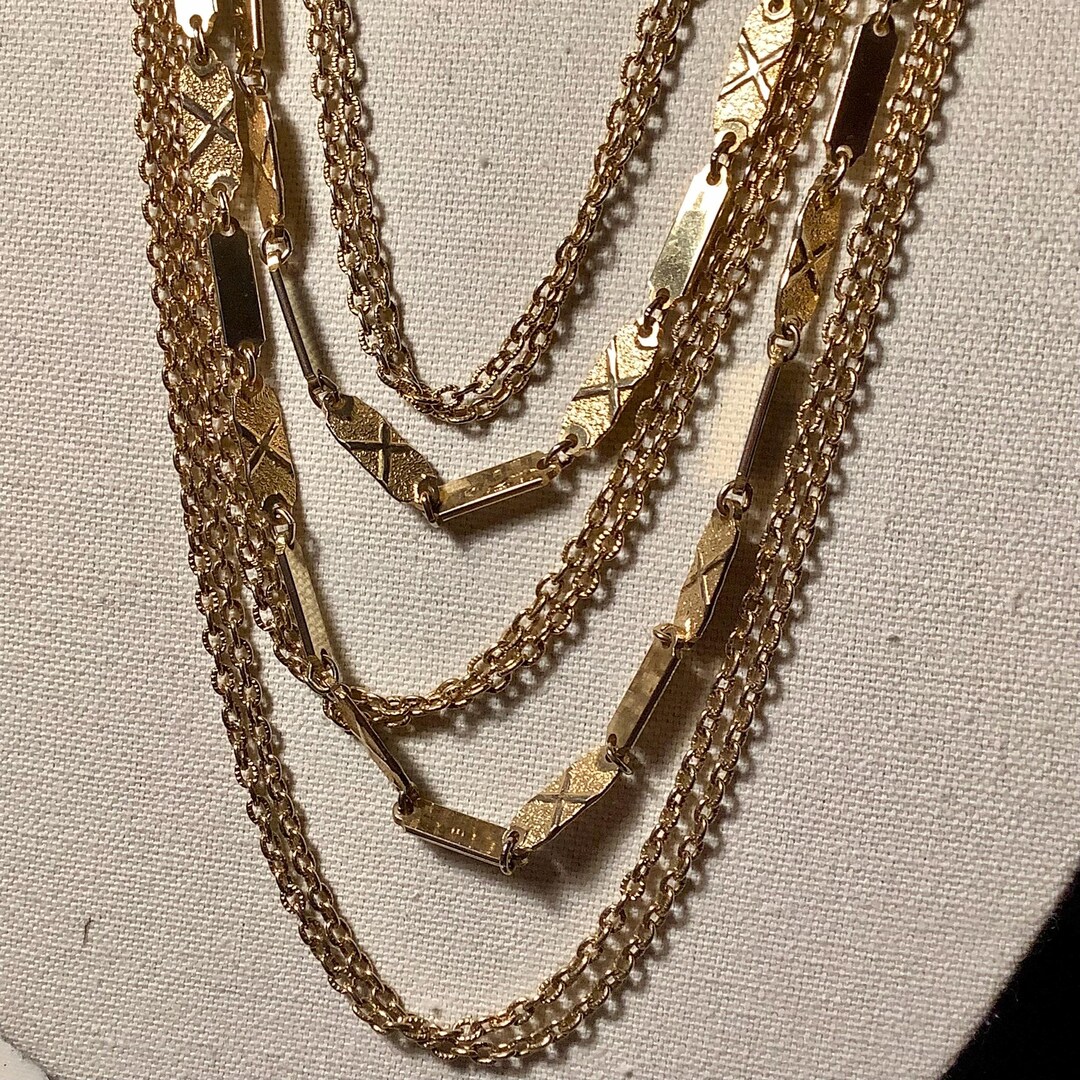 Vintage 8 Chain Heavy Gold Tone Bib Necklace 30 Inch - Etsy