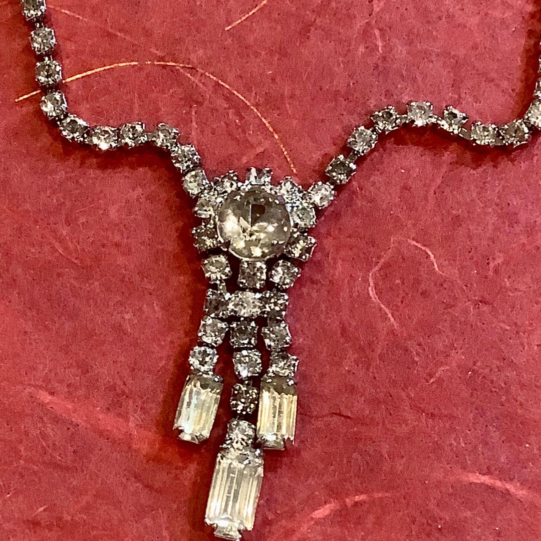 Vintage Flapper Art Deco Prong Set Dangle Rhinestone Choker Necklace 14 ...