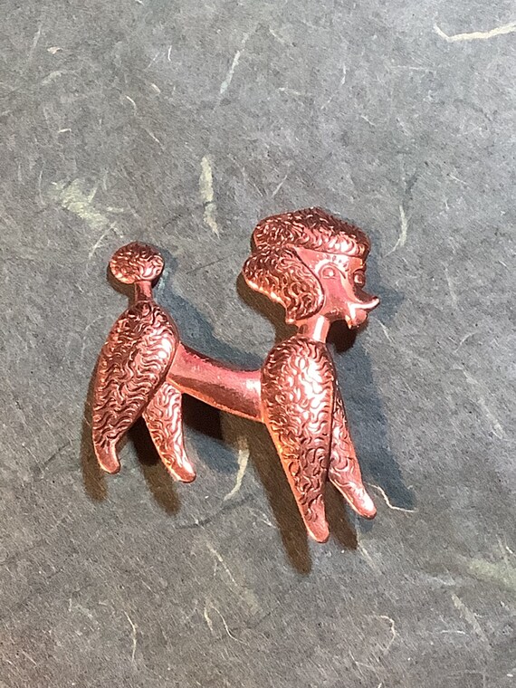 Whimsical Copper Poodle Figural Brooch - Gem