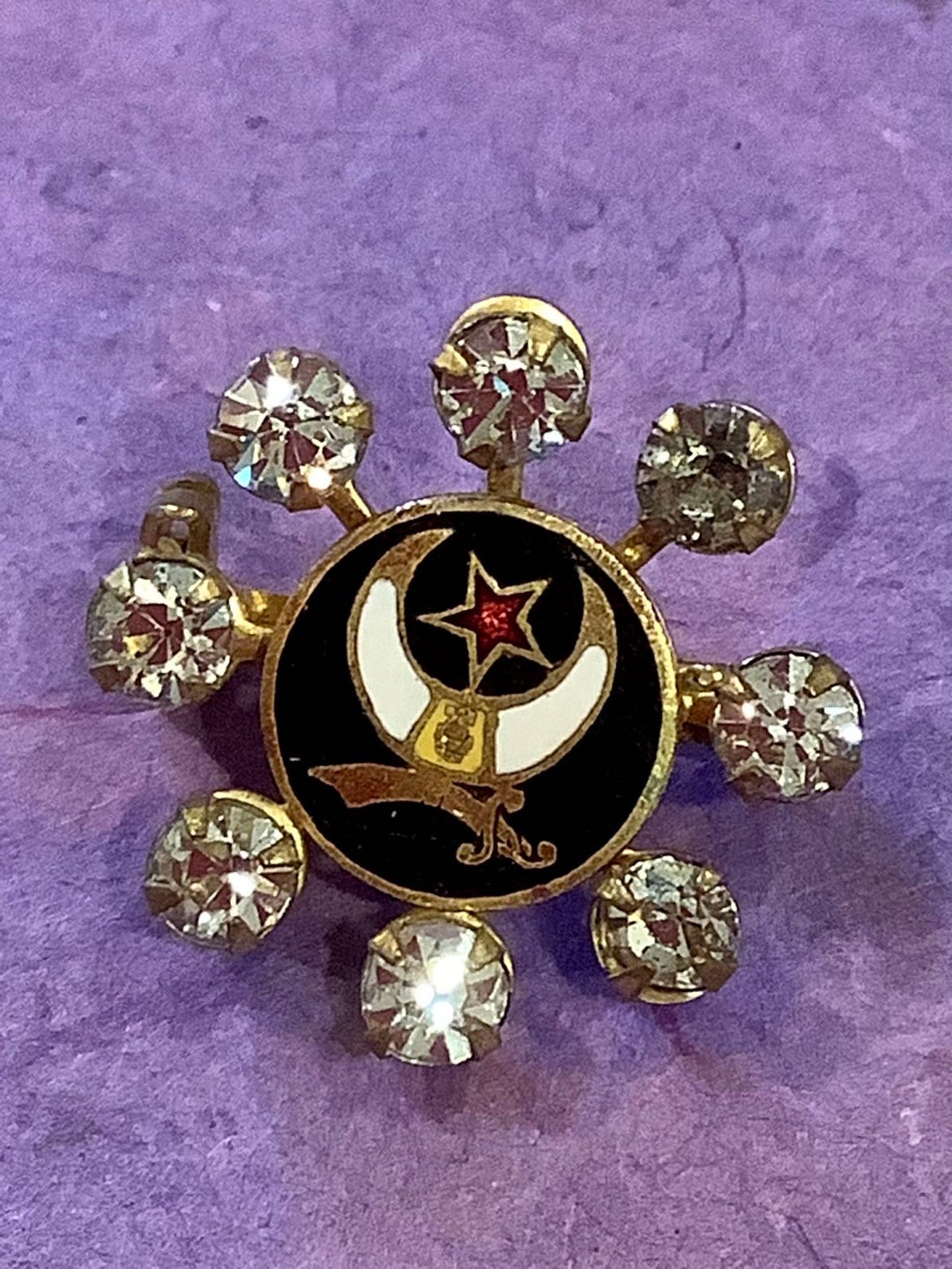 Vintage Shriner Enamel and Prong Set Riveted Rhinestone Pin - Etsy