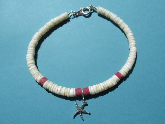 Ivory Litub Shell and Sponge Coral Anklet with Pewter | Etsy