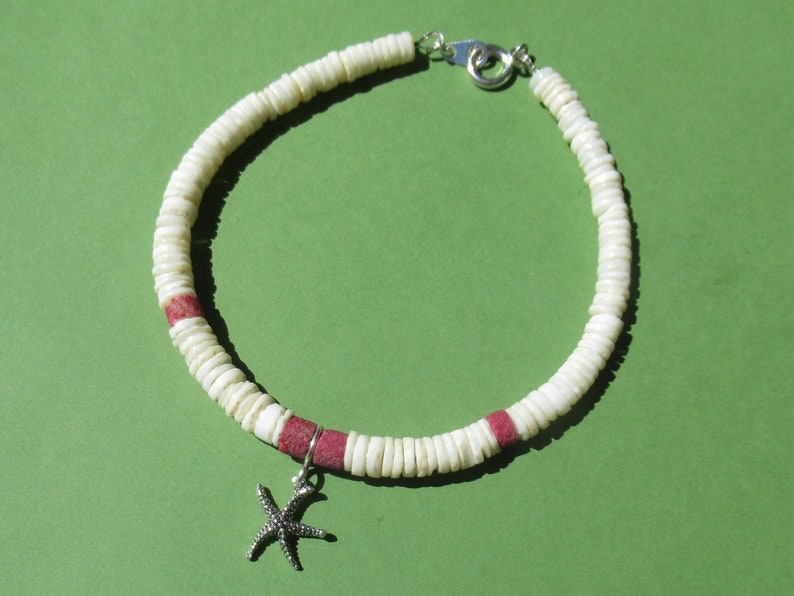 Ivory Litub Shell and Sponge Coral Anklet with Pewter | Etsy