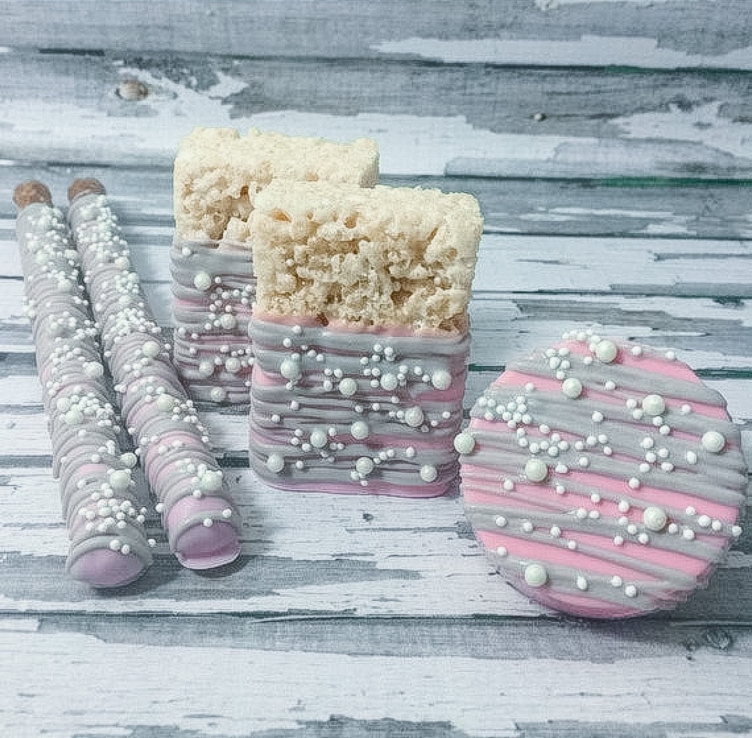 Pink Grey Gray Pearl Birthday Party Sweets Table Set Chocolate Covered ...