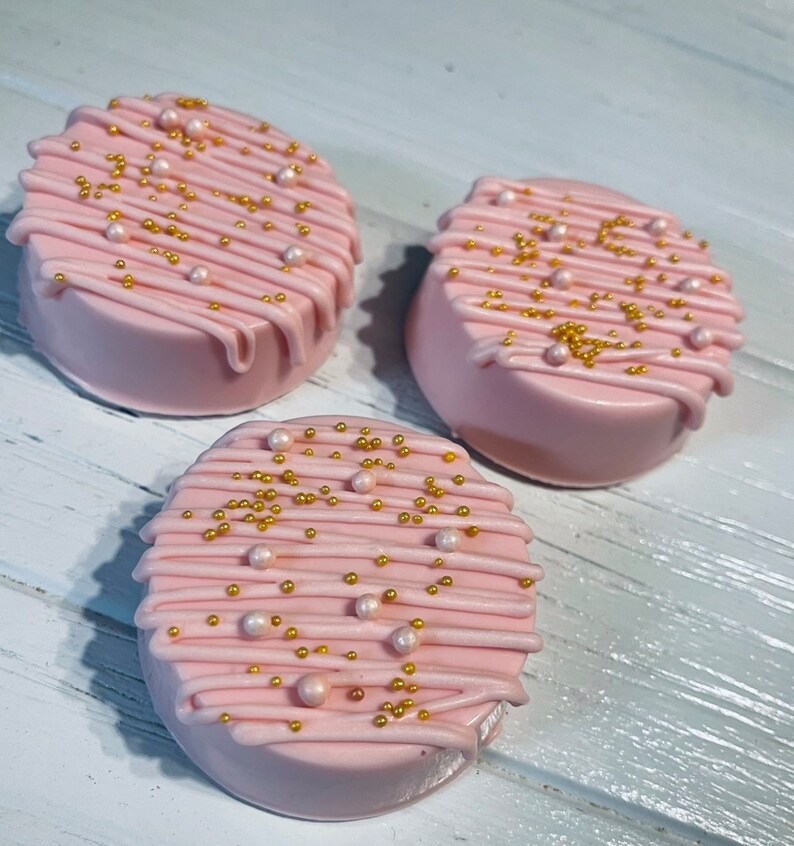 1 Dozen Baby Pink Gold Oreos Chocolate Covered Oreo Party - Etsy