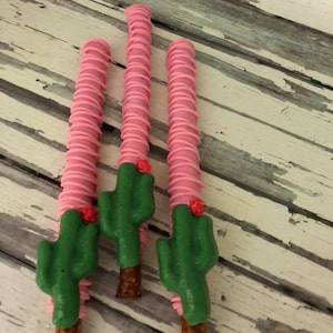 12 Cactus Pink Green Chocolate Covered Pretzels Sweets Table Treats ...