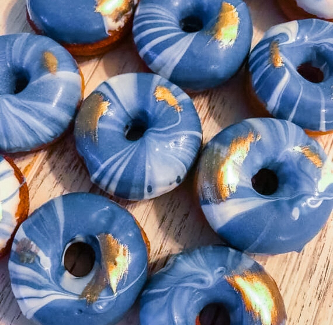 12 Blue Gold Marble Swirl White Mini Donuts Doughnuts Wedding Baby ...