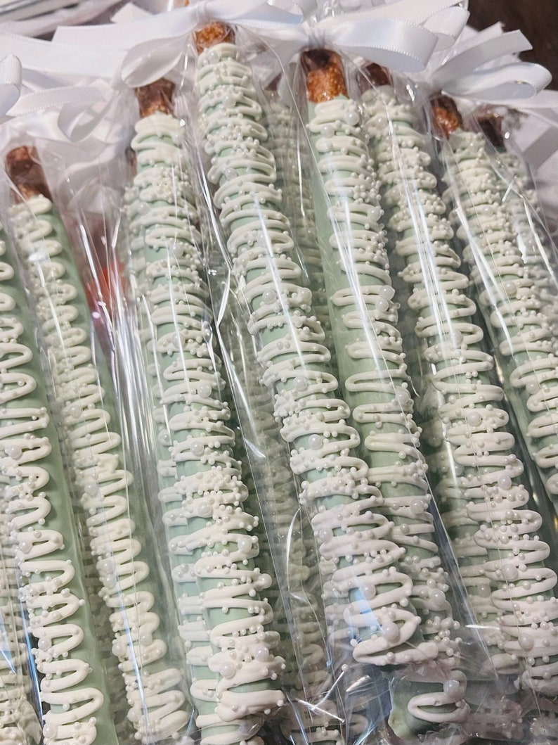 12 Sage Green White Chocolate Pearl Covered Pretzels Birthday Party ...