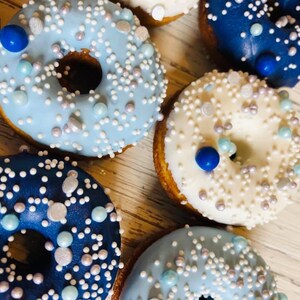 12 Blue Baby White Mini Donuts Doughnuts Wedding Baby Bridal Christmas ...
