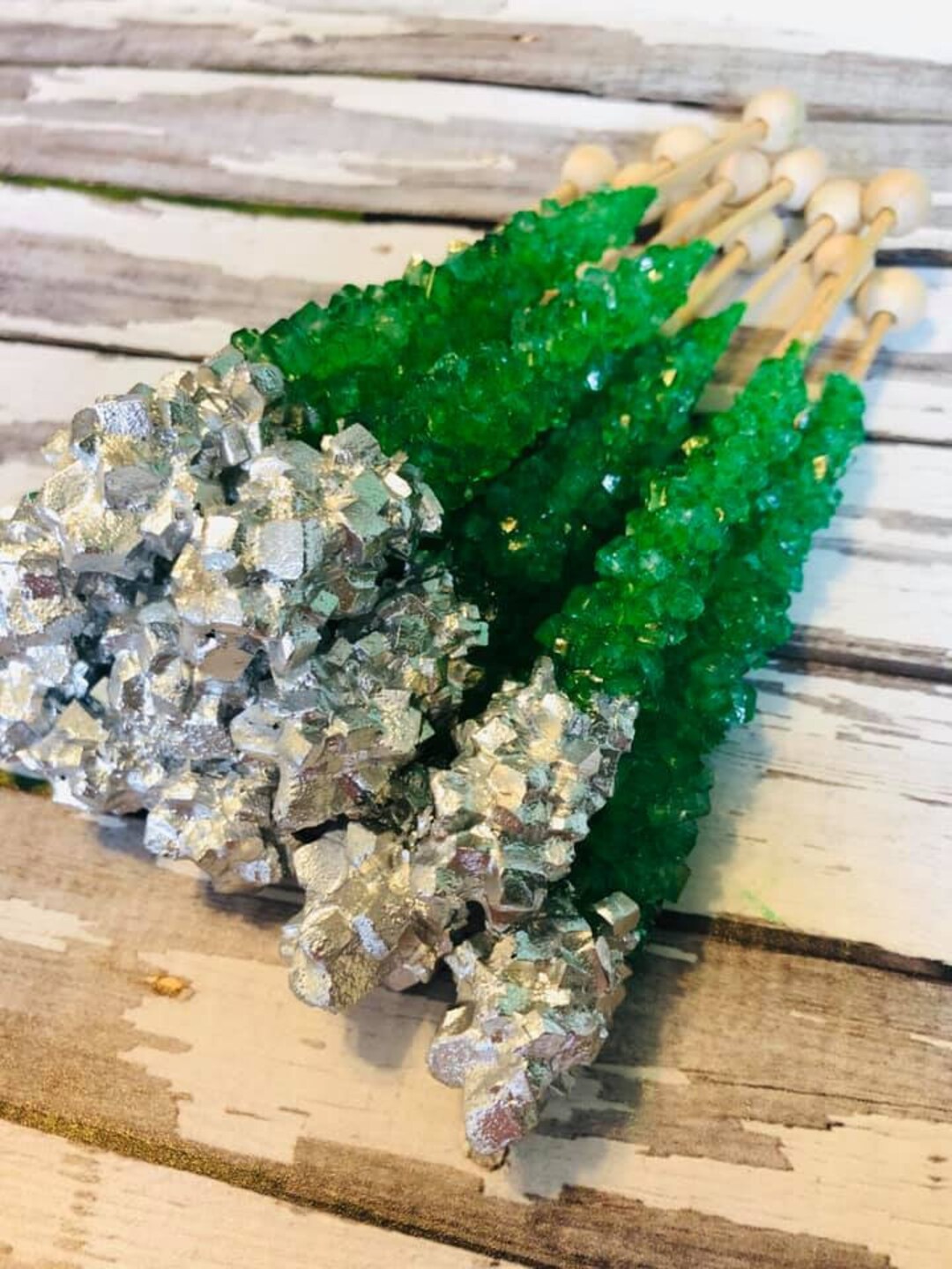 12 Green Silver Rock Candy Sugar Sticks Wedding Bridal Sweets Table ...