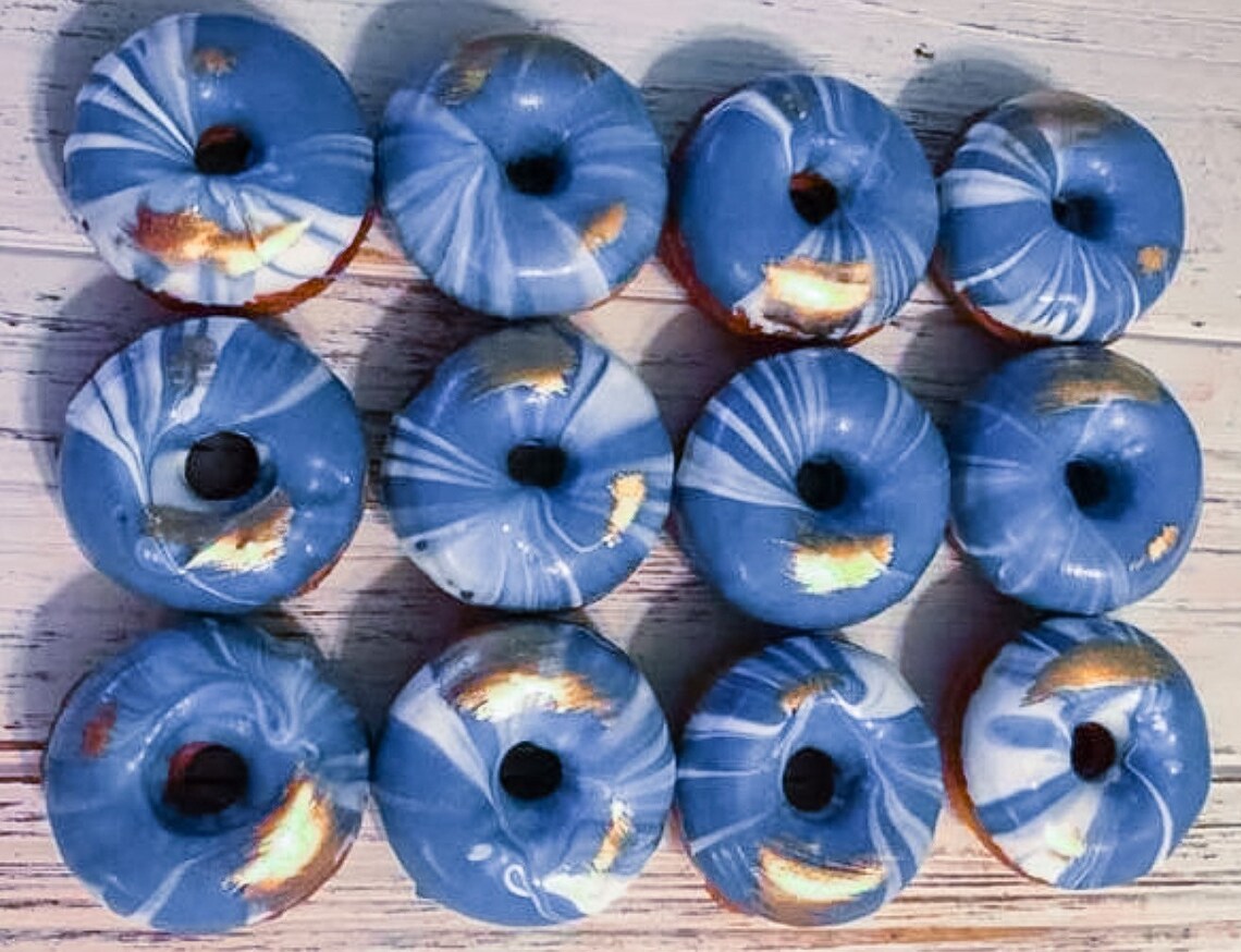 12 Blue Gold Marble Swirl White Mini Donuts Doughnuts Wedding Baby ...