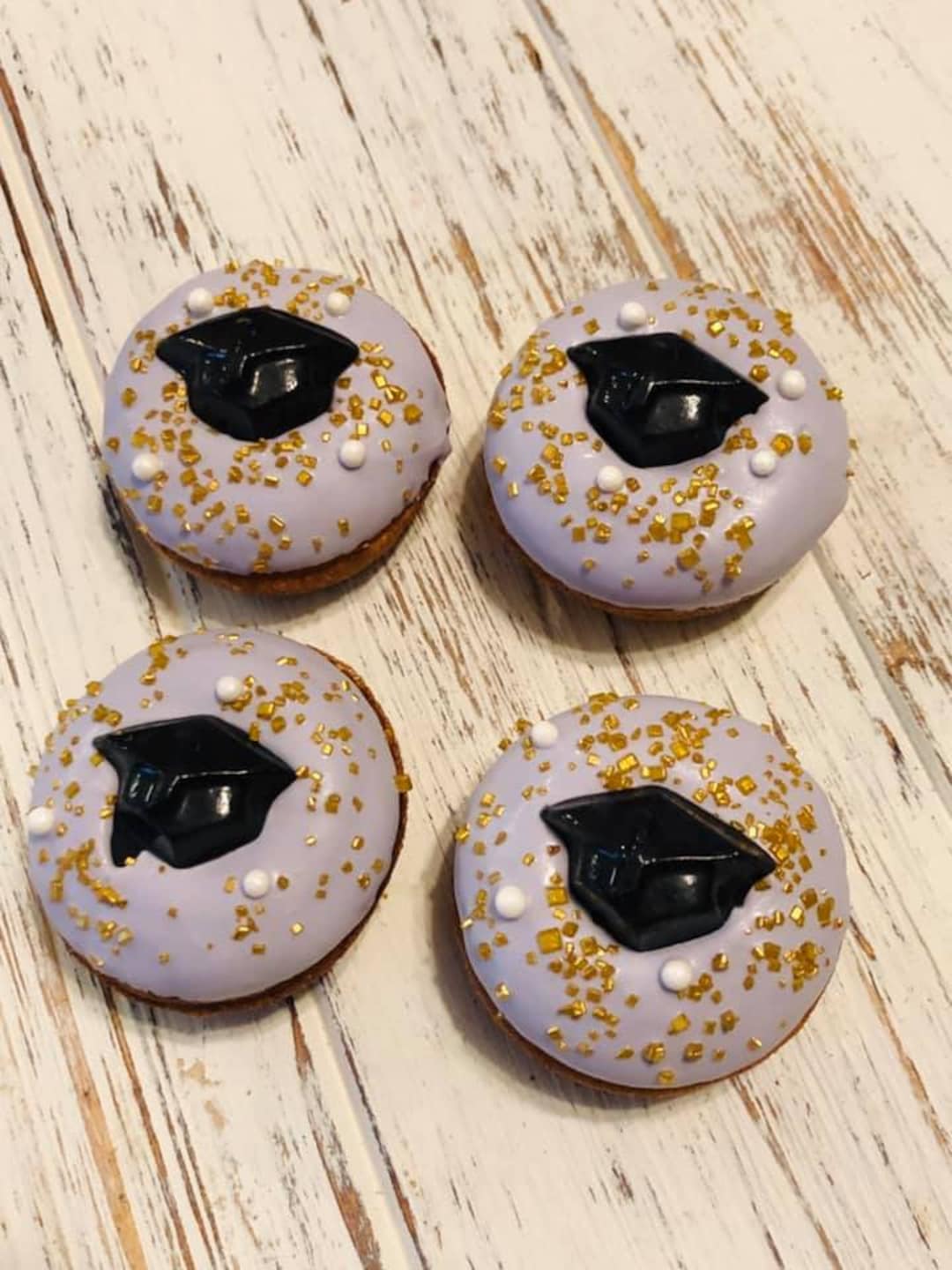 12 Lavender Lilac Gold Black Graduation Mini Donuts Doughnuts Sweets ...