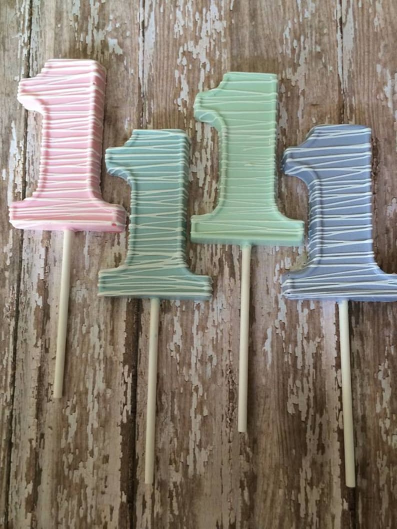 12 Pastel Stripe Number One Chocolate Lollipops Birthday 1st 1 Sweets ...