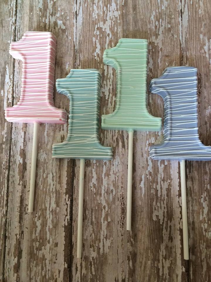 12 Pastel Stripe Number One Chocolate Lollipops Birthday 1st 1 Sweets ...