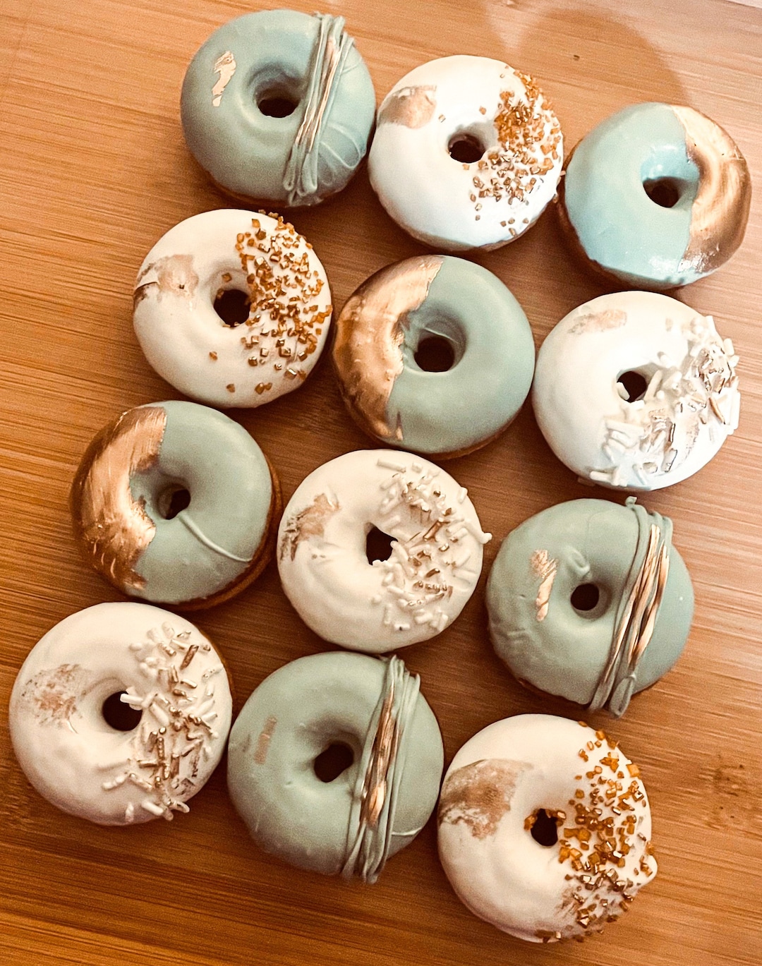 12 Sage Green Gold White Mini Donuts Doughnuts Wedding Baby Bridal ...