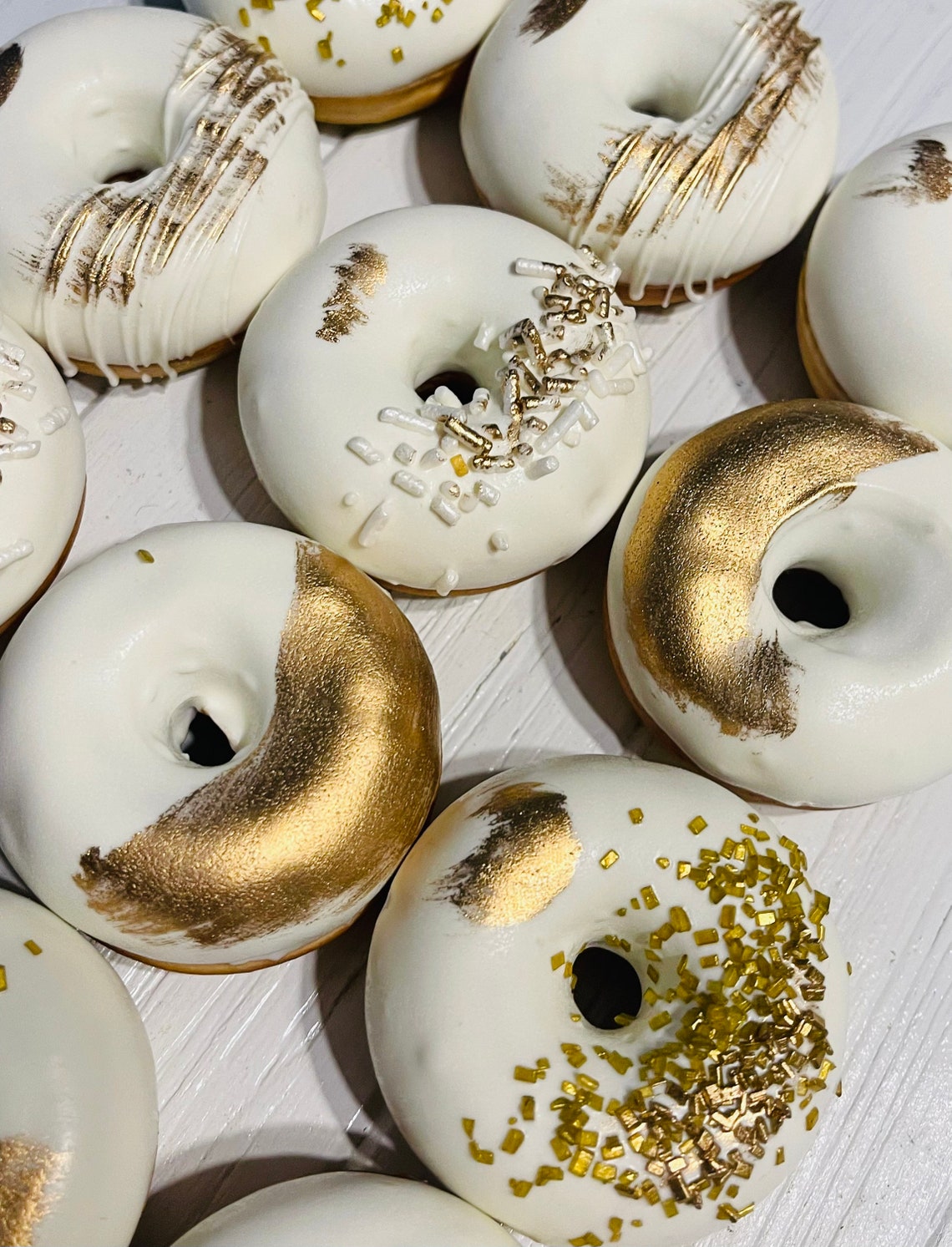 12 Gold White Mini Donuts Doughnuts Wedding Baby Bridal - Etsy