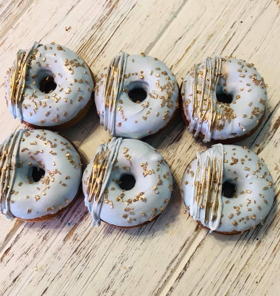 12 Blue Gold Mini Donuts Doughnuts Wedding Baby Bridal | Etsy
