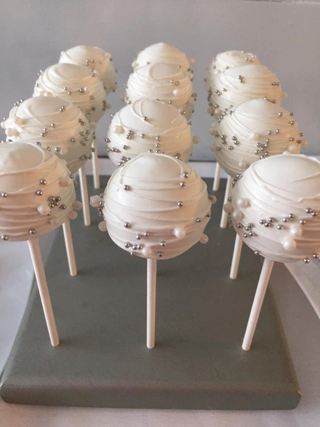 12 Classic White Silve Cake Pops Bridal Baby Shower First Birthday ...