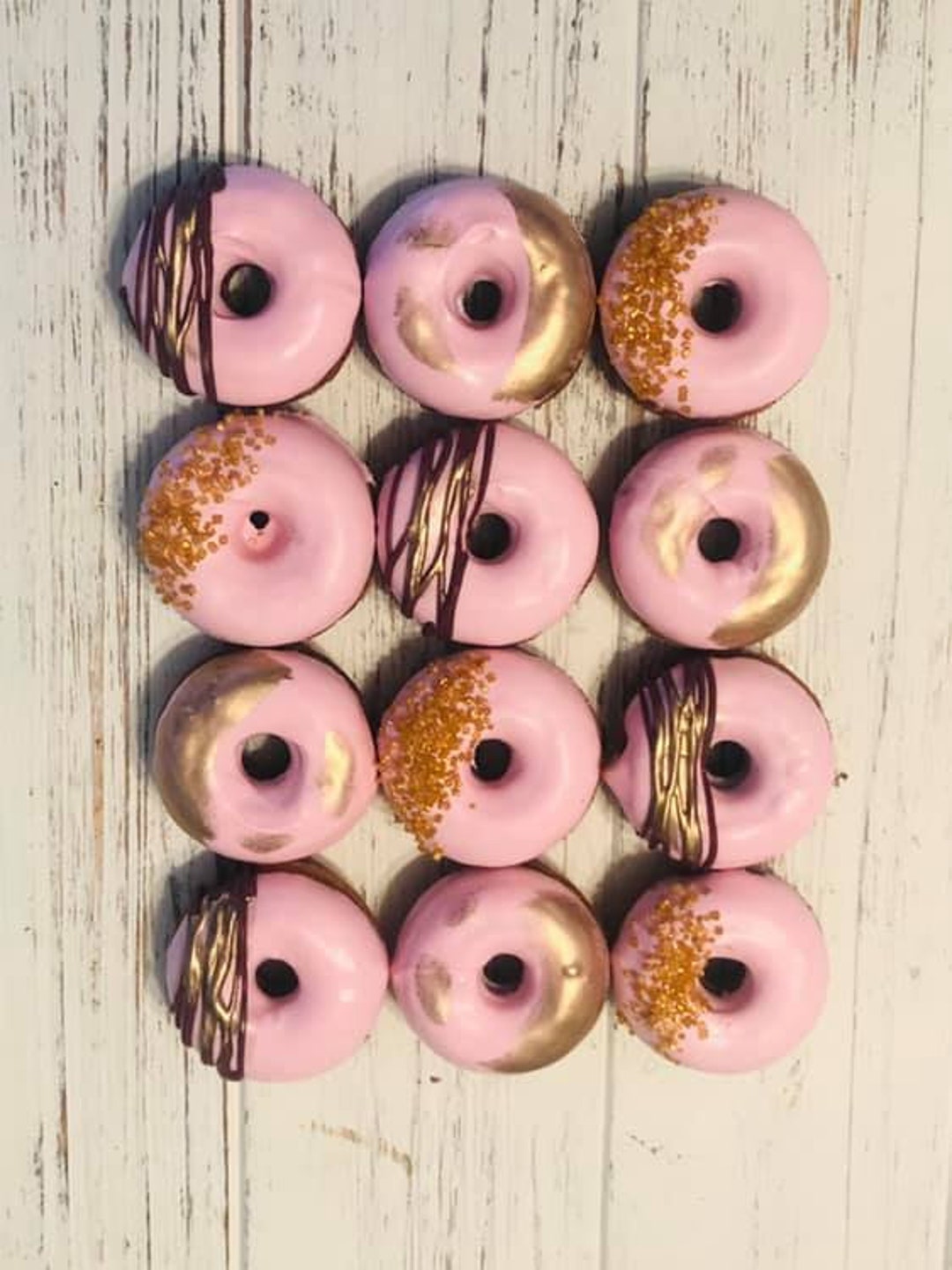 12 Pink Maroon Gold Mini Donuts Doughnuts Wedding Baby Bridal Christmas ...