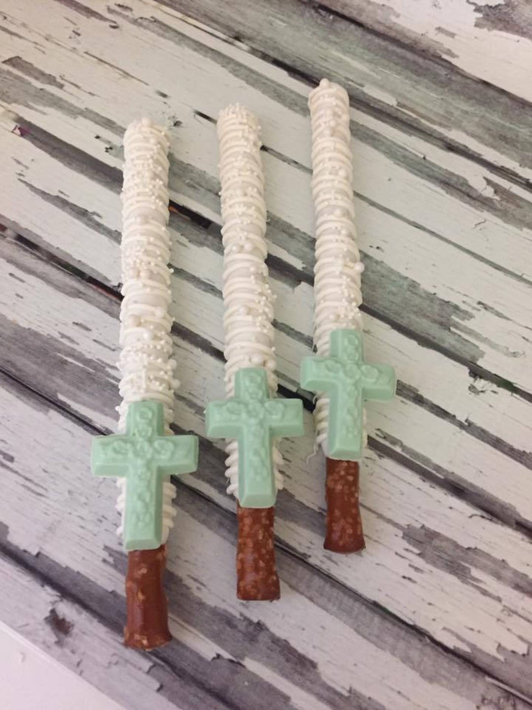 12 Mint Cross Chocolate Covered Pretzels Communion Baptism Christening ...