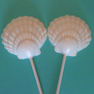 12 Shimmer Sea Shell Chocolate Lollipops Beach Wedding Reception Party ...