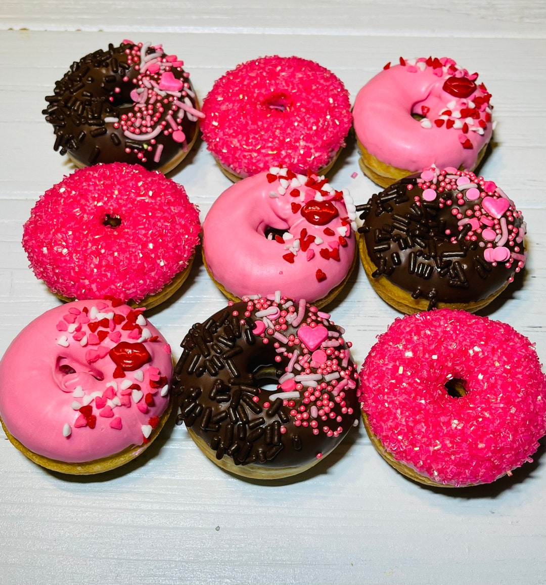 12 Chocolate Sugared Dipped Pink Sprinkled Valentines Day Mini Donuts ...