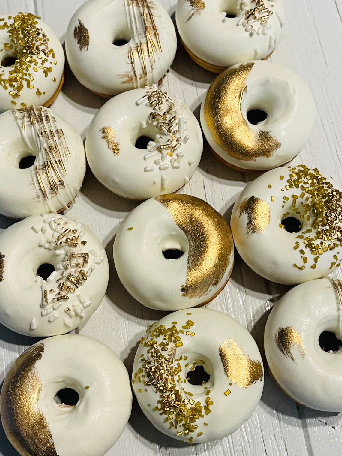 12 Gold White Mini Donuts Doughnuts Wedding Baby Bridal - Etsy