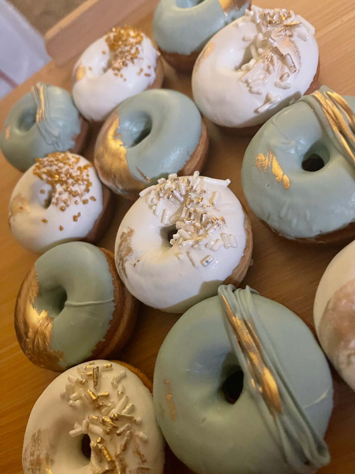 12 Sage Green Gold White Mini Donuts Doughnuts Wedding Baby Bridal ...
