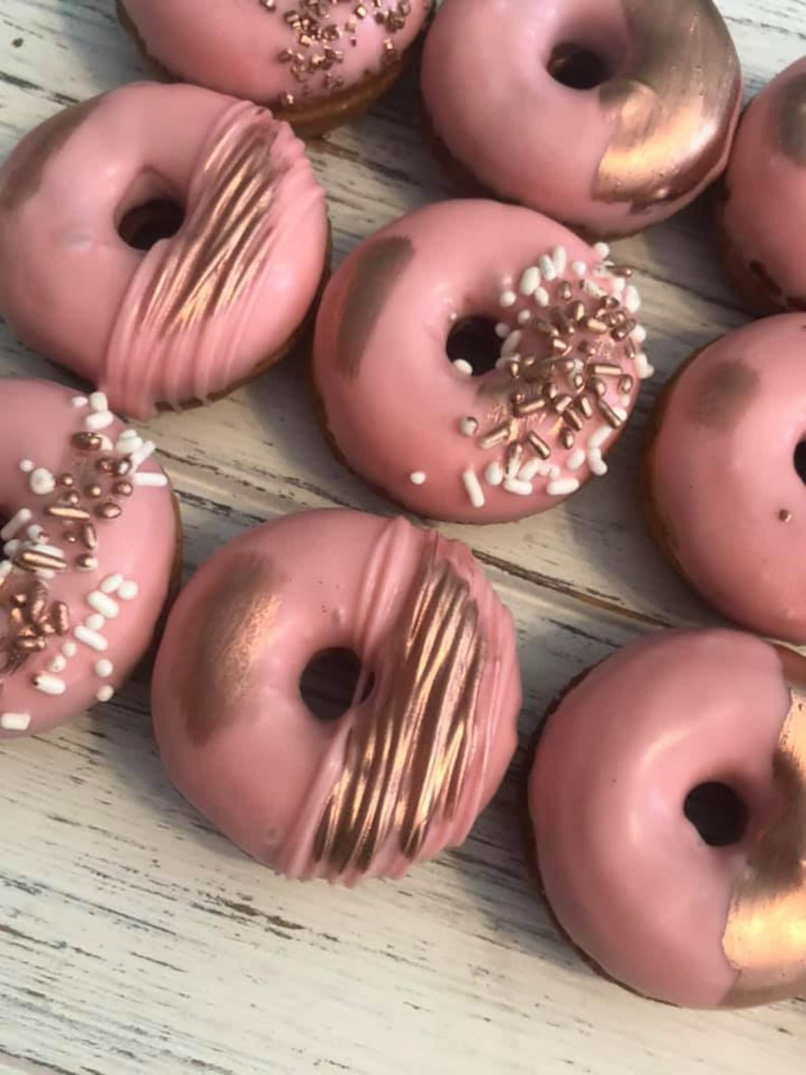 12 Pink Rose Gold White Mini Donuts Doughnuts Wedding Baby - Etsy