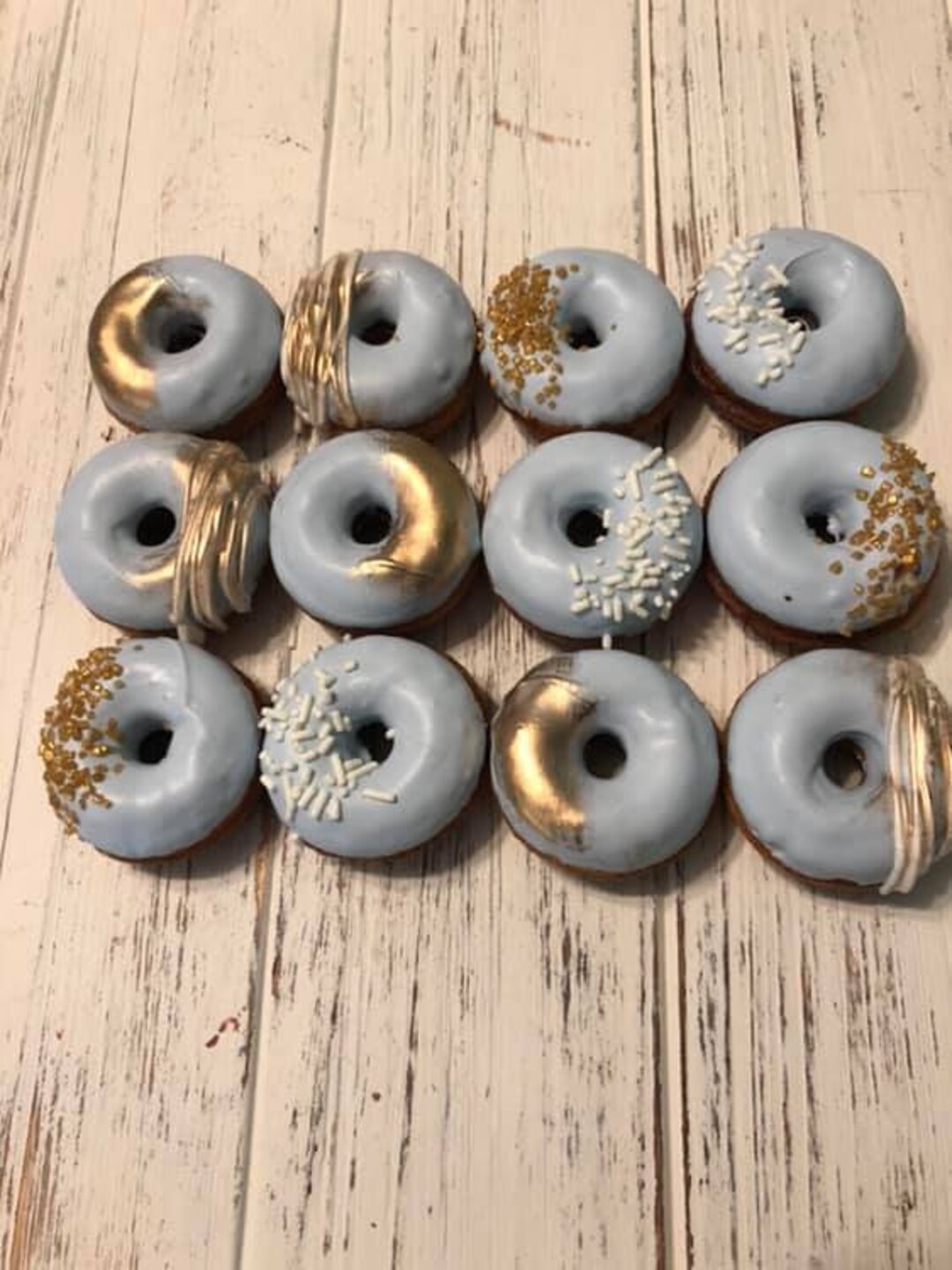12 Baby Blue Gold White Mini Donuts Doughnuts Wedding Baby Bridal ...