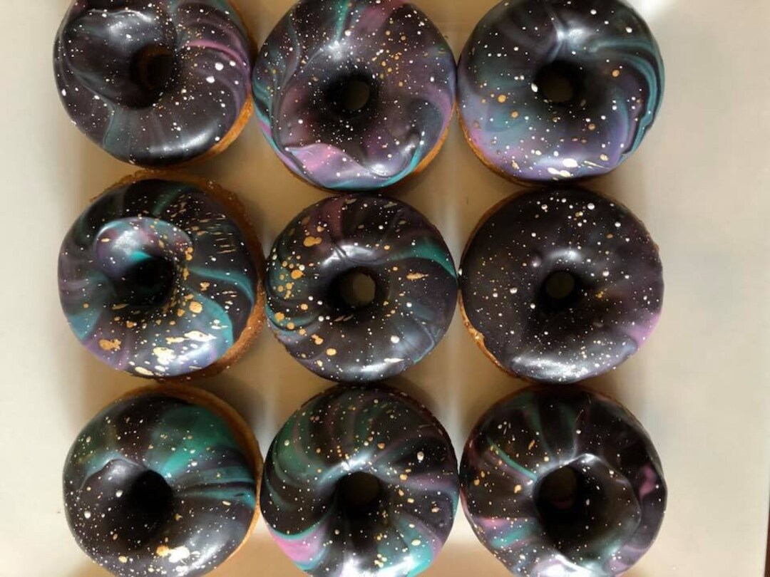 12 Galaxy Mini Donuts Black Purple Pink Teal Sweets Table Wedding ...