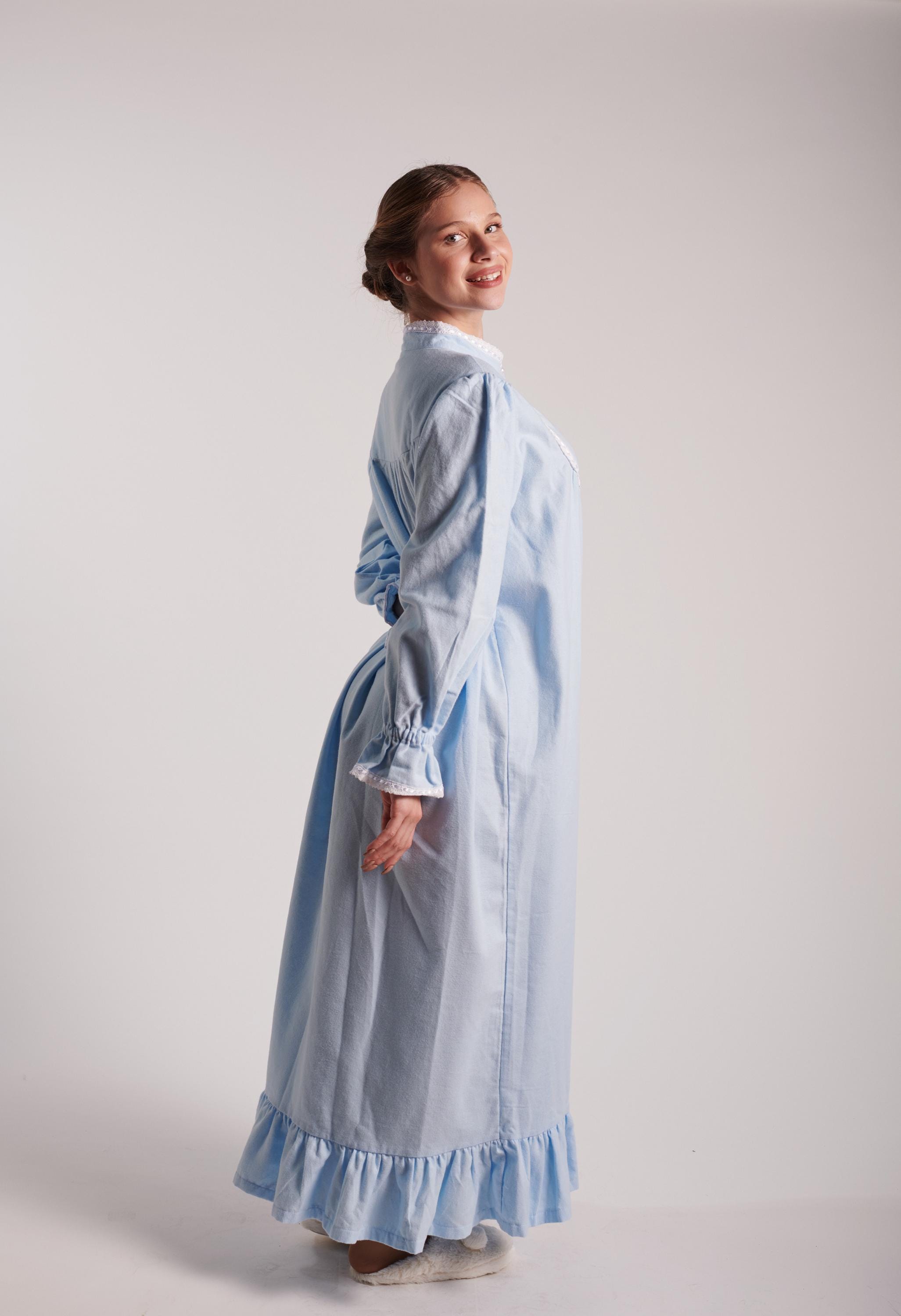Light Blue Flannel Cotton Full Length Nightgown for Women ,nightgown ...
