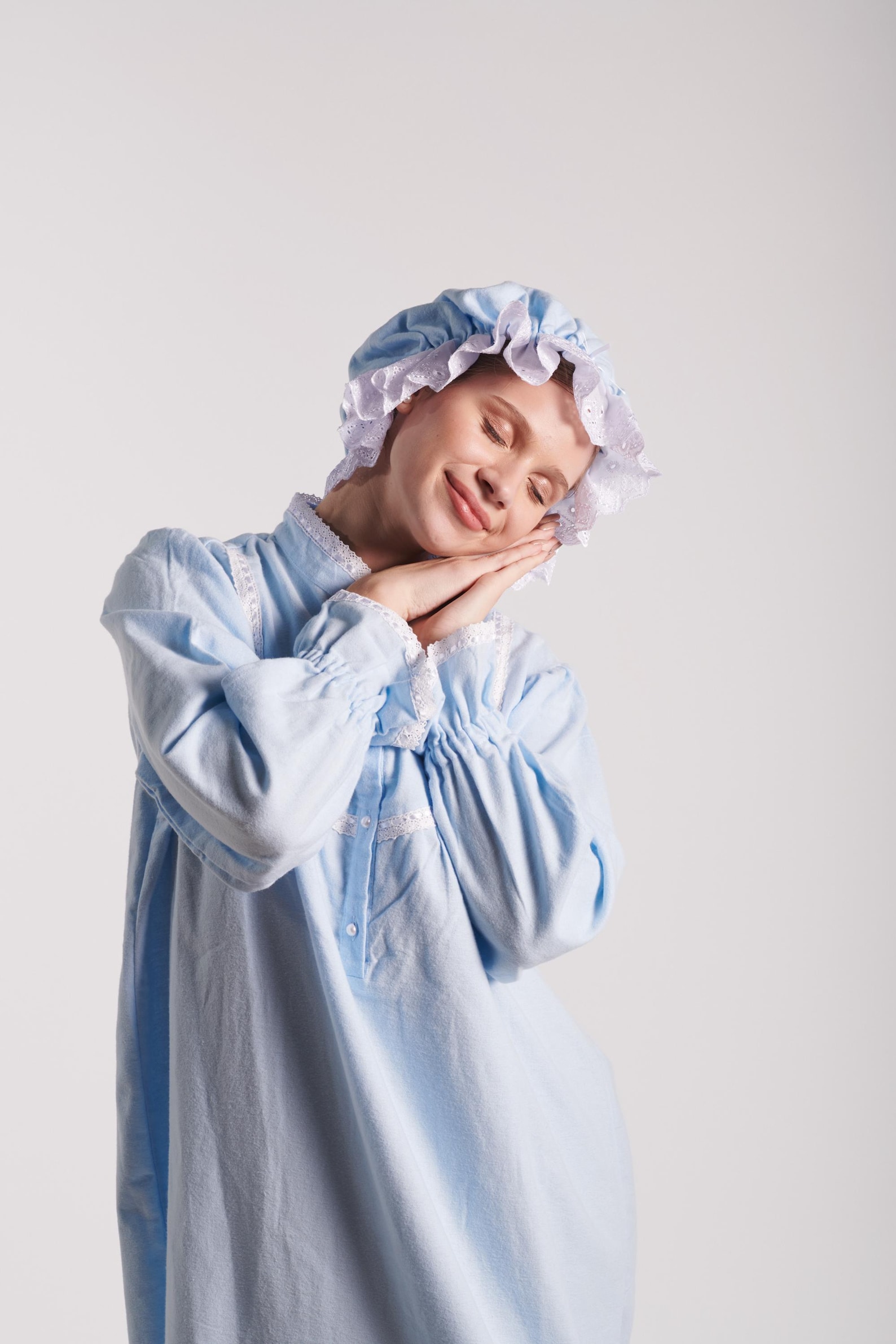 Light Blue Flannel Cotton Full Length Nightgown for Women ,nightgown ...