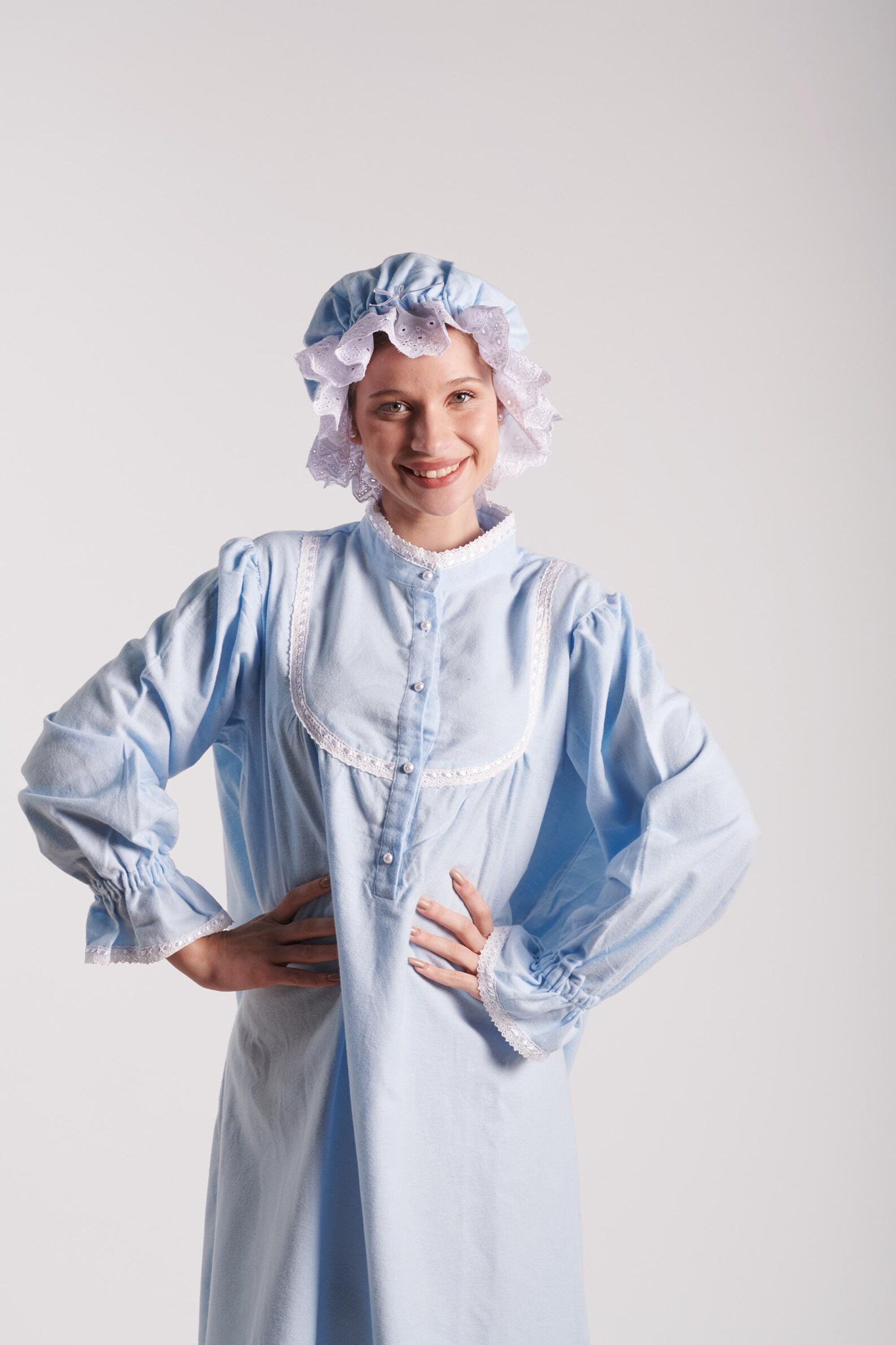 Light Blue Flannel Cotton Full Length Nightgown for Women ,nightgown ...
