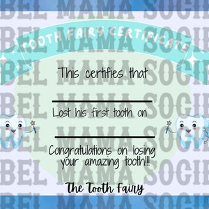 Boy Tooth Fairy Certificate Instant Download - Etsy