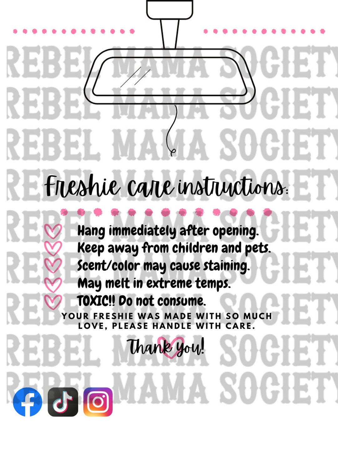 Car Freshie Packaging Digital Download, Car Freshie Bag Insert Instant ...