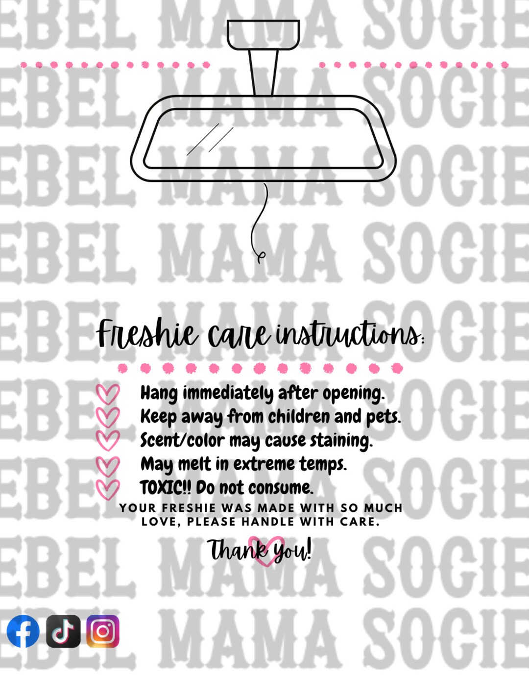 Car Freshie Packaging Digital Download, Car Freshie Bag Insert Instant ...